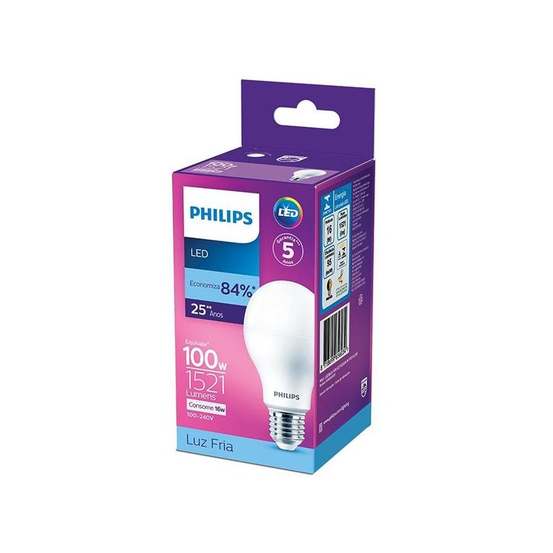 Lâmpada LED E27 A60 Bulbo Luz Fria Philips Bivolt 16W